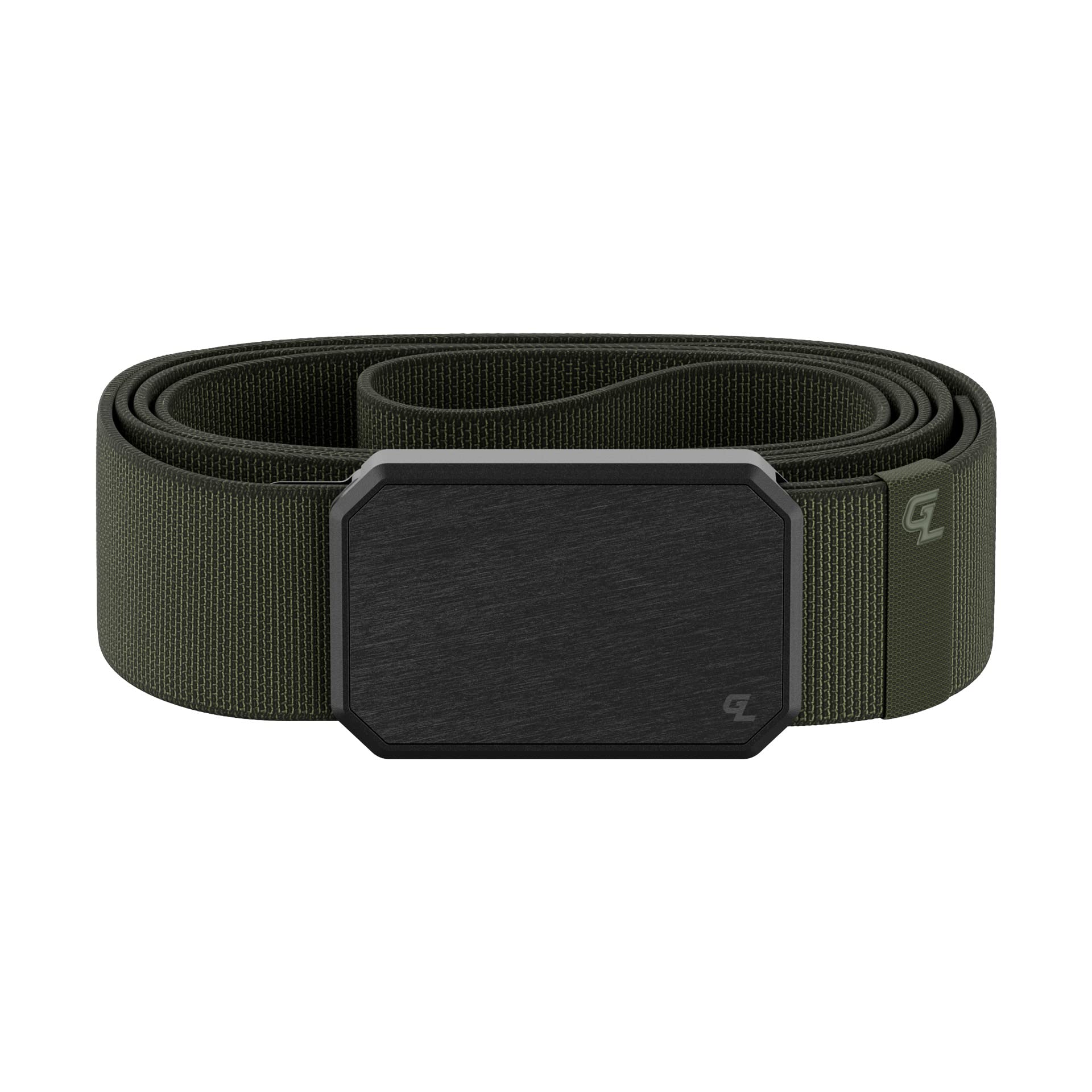 Groove Life Groove Belt Gun Metal/Olive - Men's Stretch Nylon Belt with Magnetic Aluminum Buckle, Lifetime Coverage - Large (37-40")