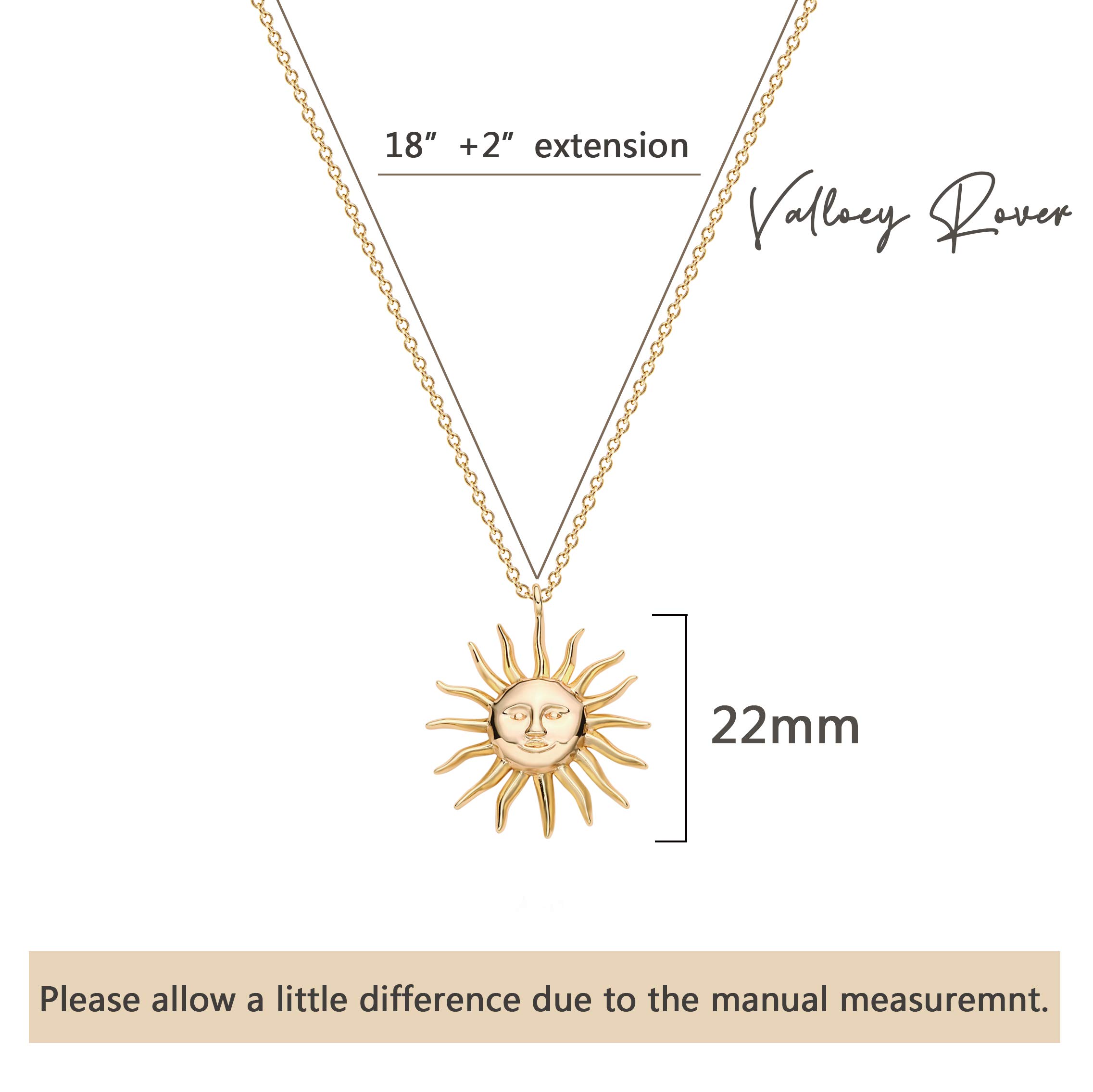 Valloey Rover Vintage Coin Necklace for Women Gold Sun Pendant Necklace 14k Gold Plated Roman Sun Coin Pendant Necklace