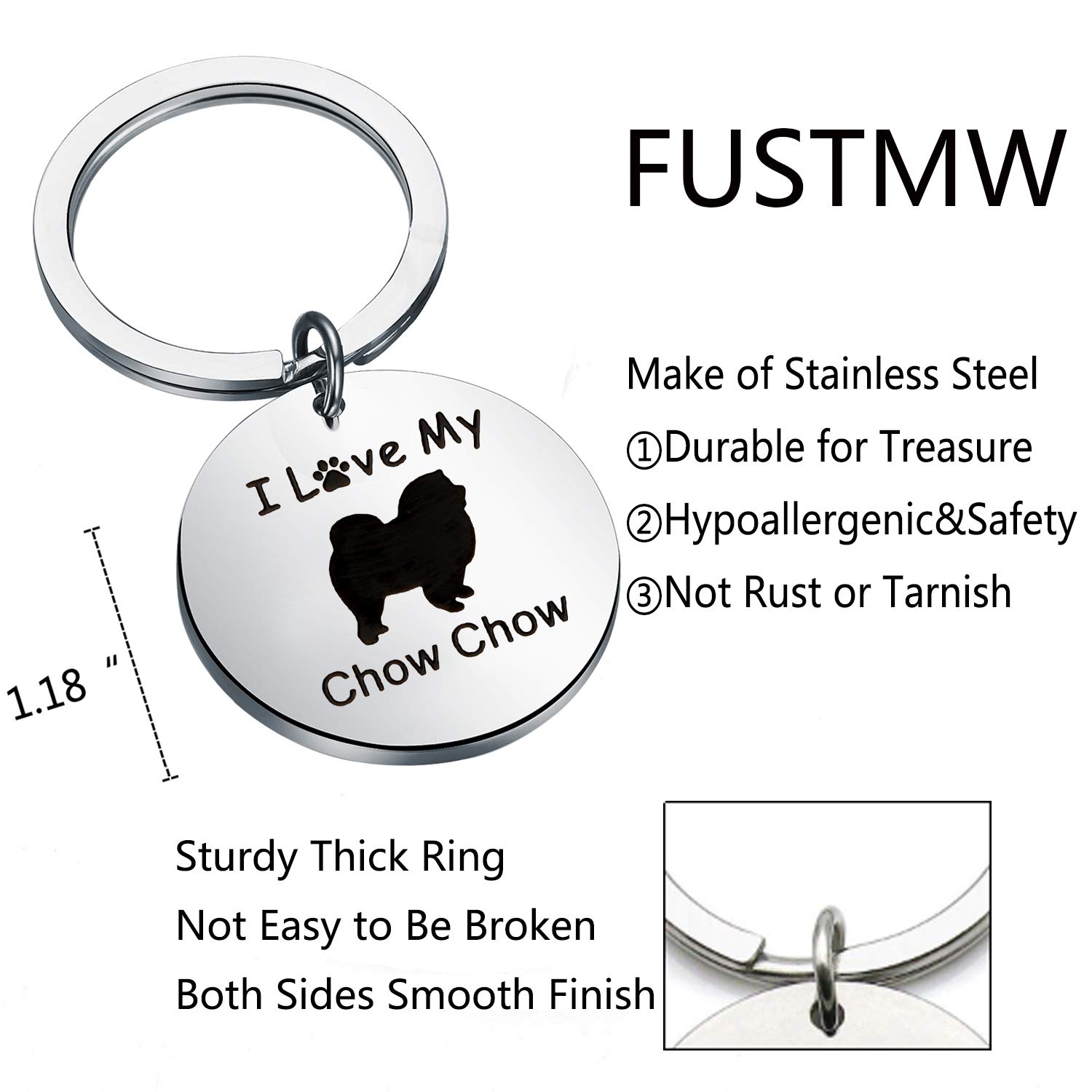 FUSTMW Chow Chow Dog Gifts I Love My Chow Chow Keychain Chow Chow Pet Dog Owner Gifts Chow Chow Pet Animal Lover Friends Gifts (silver)