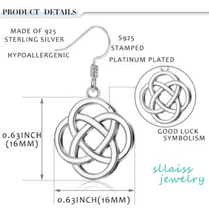 Sllaiss 925 Sterling Silver Celtic Knot Drop Earrings for Women Good Luck Irish Vintage Earrings Love Knot Round Dangle Earrings (Silver Tone)