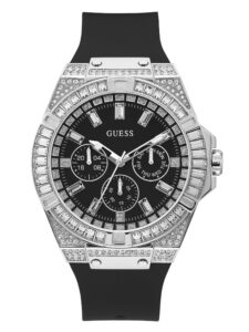 guess men's stainless steel quartz watch with silicone strap, black, 24 (model: gw0208g1)