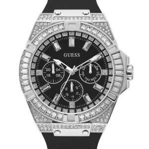 GUESS Men's Stainless Steel Quartz Watch with Silicone Strap, Black, 24 (Model: GW0208G1)