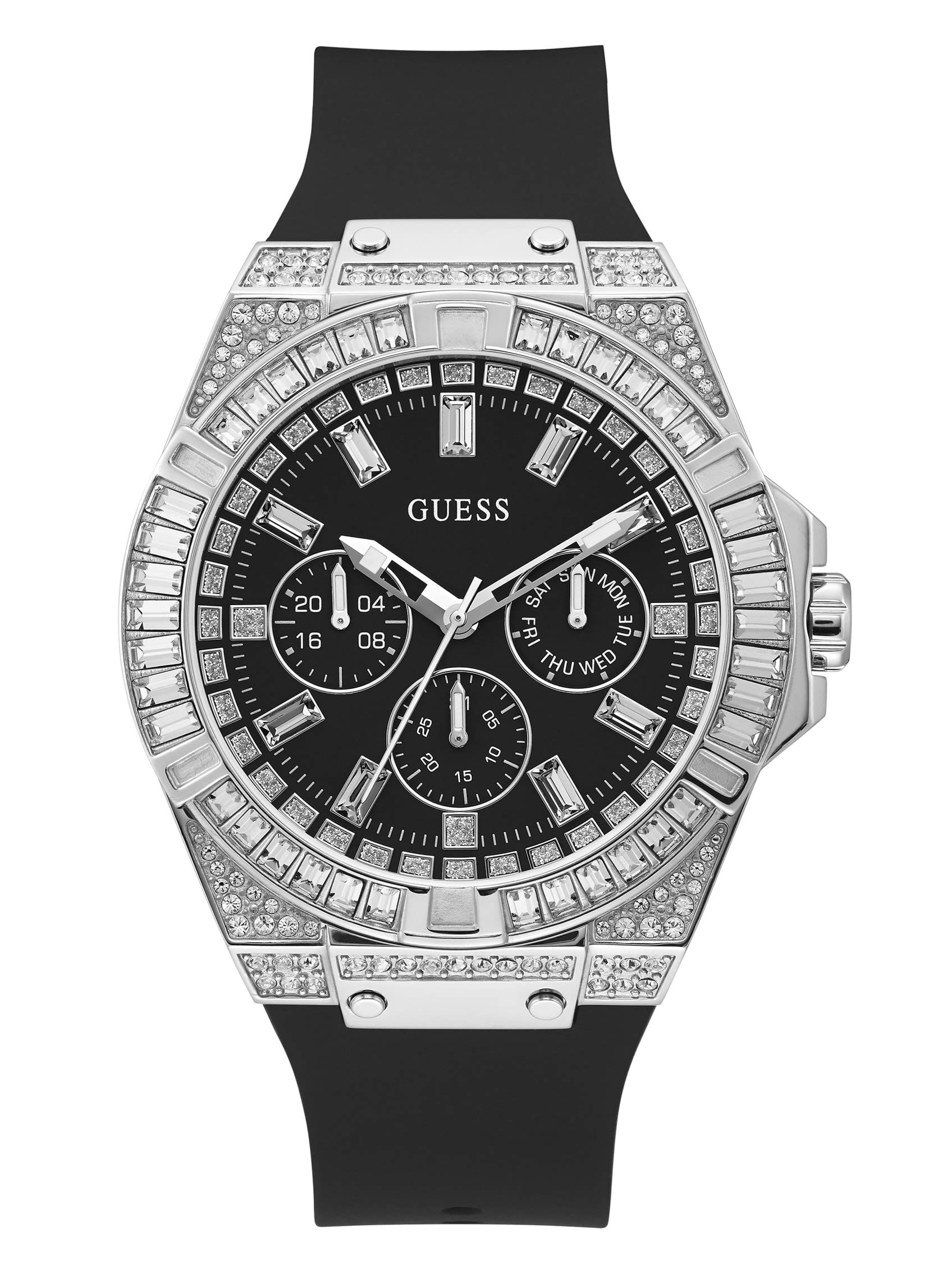 GUESS Men's Stainless Steel Quartz Watch with Silicone Strap, Black, 24 (Model: GW0208G1)