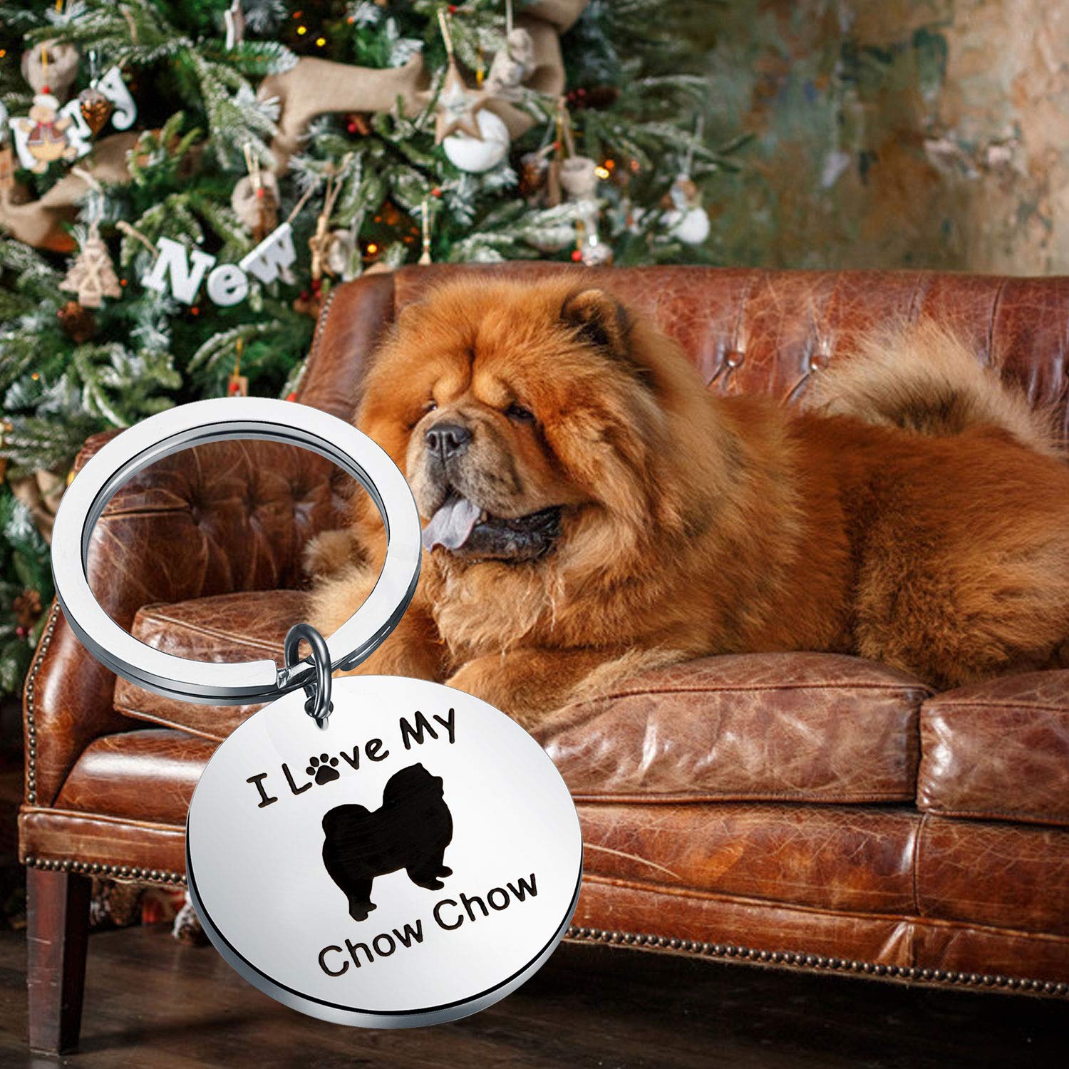 FUSTMW Chow Chow Dog Gifts I Love My Chow Chow Keychain Chow Chow Pet Dog Owner Gifts Chow Chow Pet Animal Lover Friends Gifts (silver)