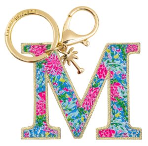 lilly pulitzer leatherette initial keychain, letter bag charm for women, bunny business (m)