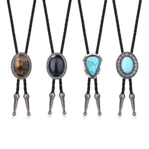 besteel 4pcs bolo tie for men western cowboy natural tiger eye leather necktie halloween costume accessories for men women