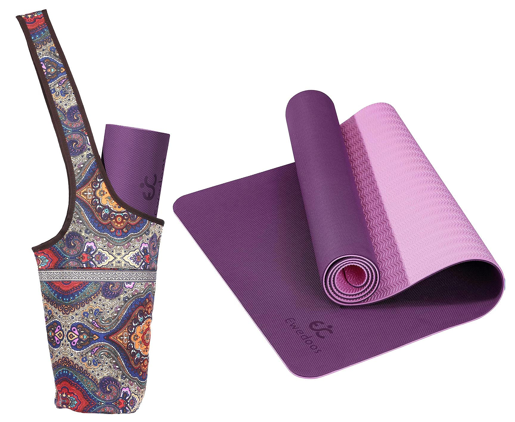 Ewedoos Premium Yoga Sets - Includes 1 TPE Double-Layer Yoga Mat with Carrying Strap, 1 Printed Yoga Mat Bag, Perfect for Yogi & Beginners