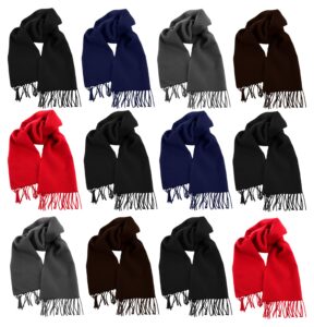 12 pack fleece winter scarves, warm winter multi-color bulk wholesale, unisex men women (assorted)