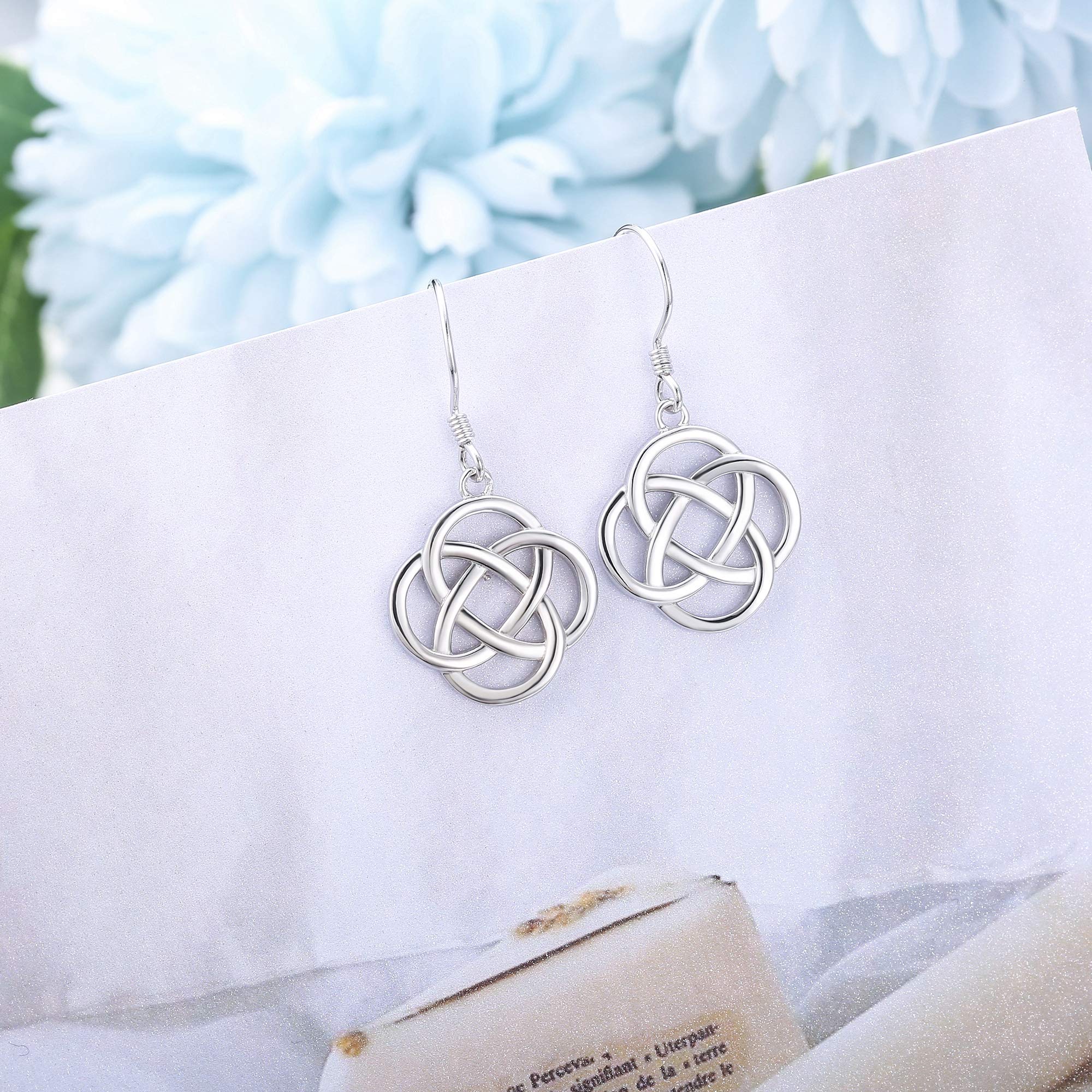 Sllaiss 925 Sterling Silver Celtic Knot Drop Earrings for Women Good Luck Irish Vintage Earrings Love Knot Round Dangle Earrings (Silver Tone)