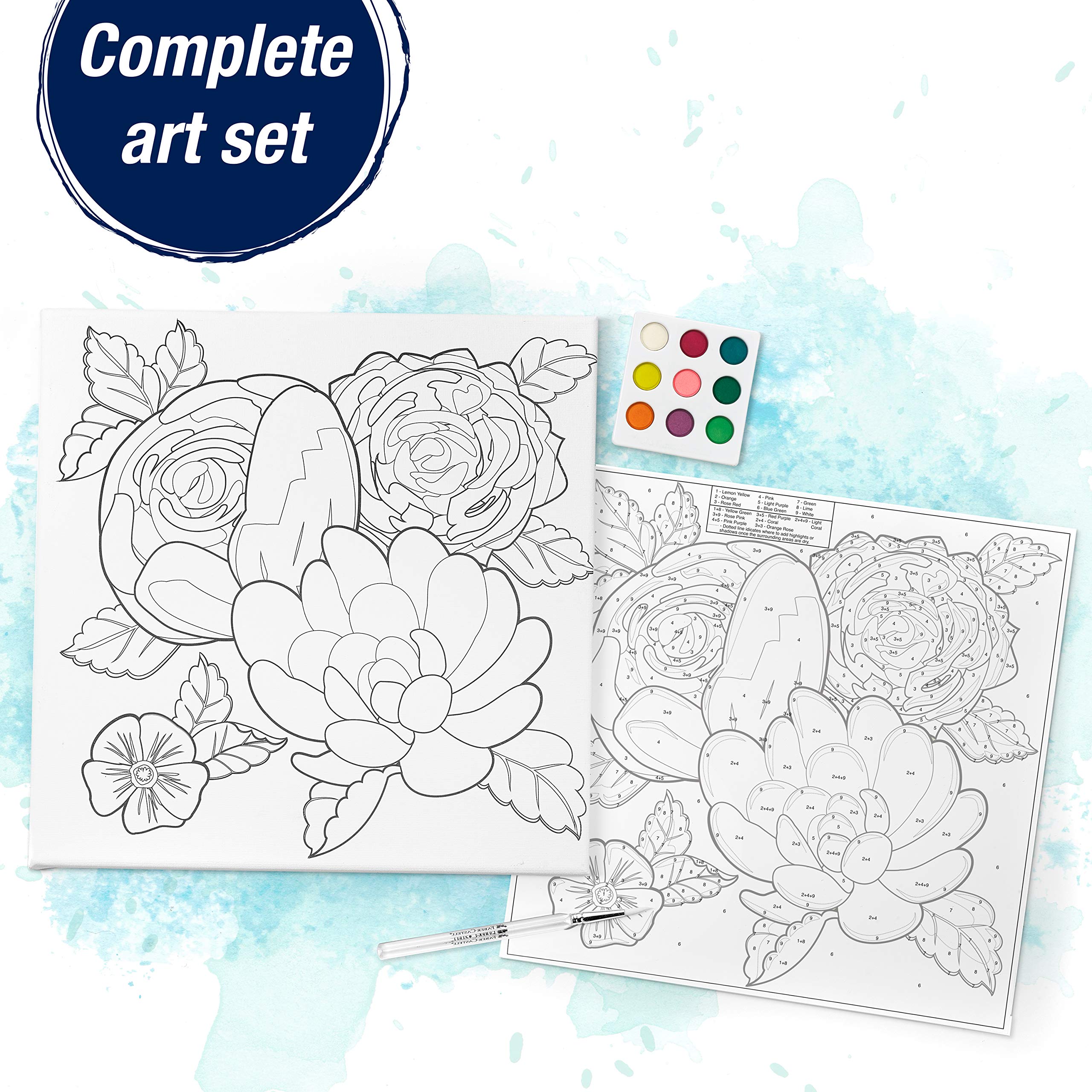 Faber-Castell Paint by Number Watercolor Bold Floral - Adult Paint by Number Kit on Canvas - DIY Flower Painting