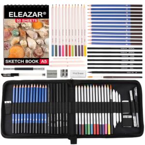 eleazar 42 sketch sets, professional art supplies, colored pencils, graphite pencils, charcoal pencils, watercolor pencils and sketching pencils for artists, adults, teens and beginners…