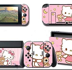 Alvhntr hello kitty Vinyl Skin Decal Stickers for Nintendo Switch, Anime Protector Wrap Cover Protective Faceplate Full Set Console Joy-Con Dock (hello kitty 2557)