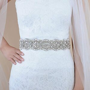 HONGMEI Rhinestone Bridal Belt Crystal Wedding Dress Belt Shiny Wedding Accessories(White)