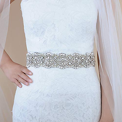 HONGMEI Rhinestone Bridal Belt Crystal Wedding Dress Belt Shiny Wedding Accessories(White)