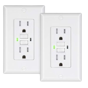 dewenwils 15a gfci outlet receptacle, self-test gfci with led indicator, tamper resistant, weather resistant, decorative wallplate included, ul listed, 2-pack, white