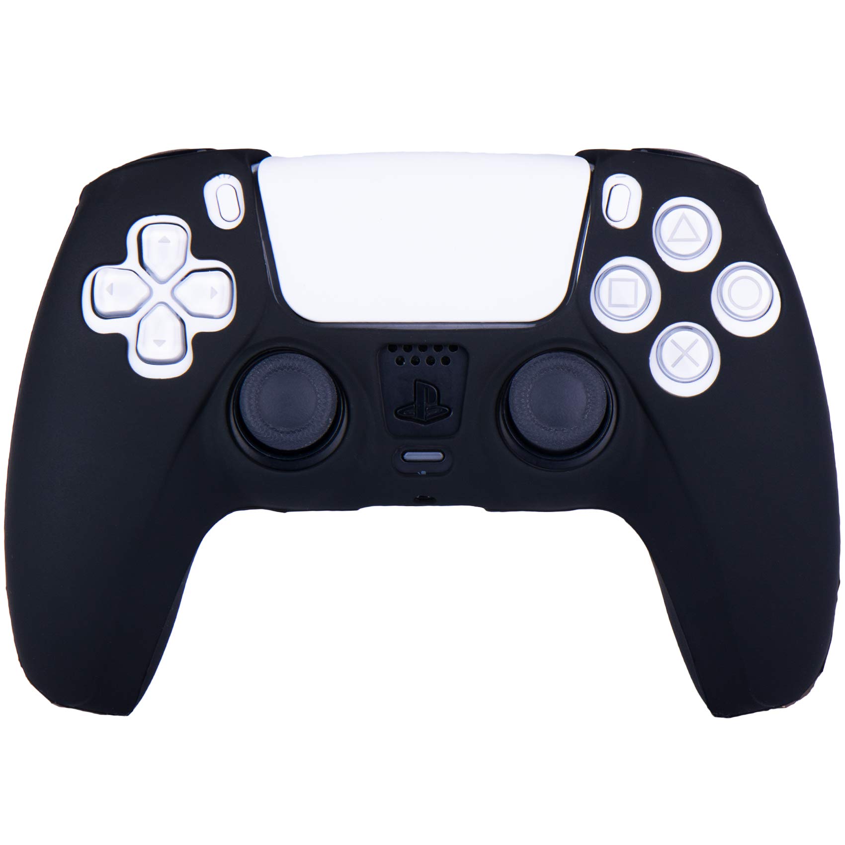 YoRHa Silicone Cover Skin Case for PS5 Controller x 1(Black) with Thumb Grips x 10