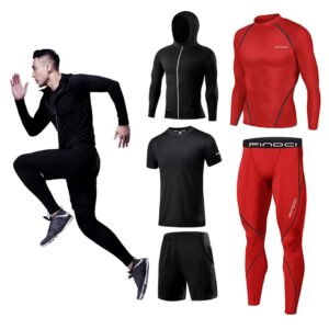 5pcs/set men workout suit outfit fitness apparel gym outdoor running compression pants shirt top long sleeve jacket (10,s)