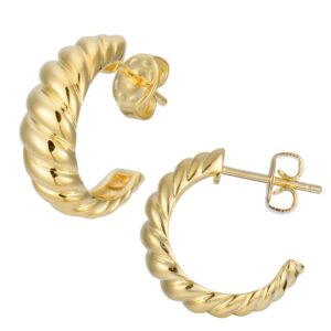 18k gold plated small croissant dome hoop earrings| stacking chunky gold rib hoops