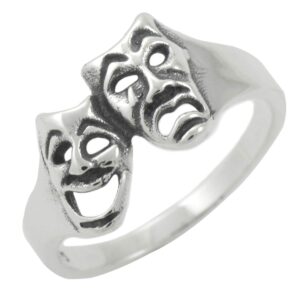 jewelritzy 9mm smile now cry later masks ring oxidized 925 sterling silver thalia melpomene size 5