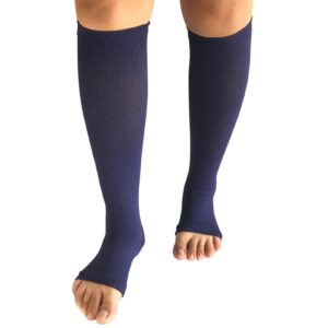 3Pairs Toeless Open Toe 15-20mmH Compression Socks for Men Women Support Knee High Stockings (Gray+Navy+Black, L/XL)