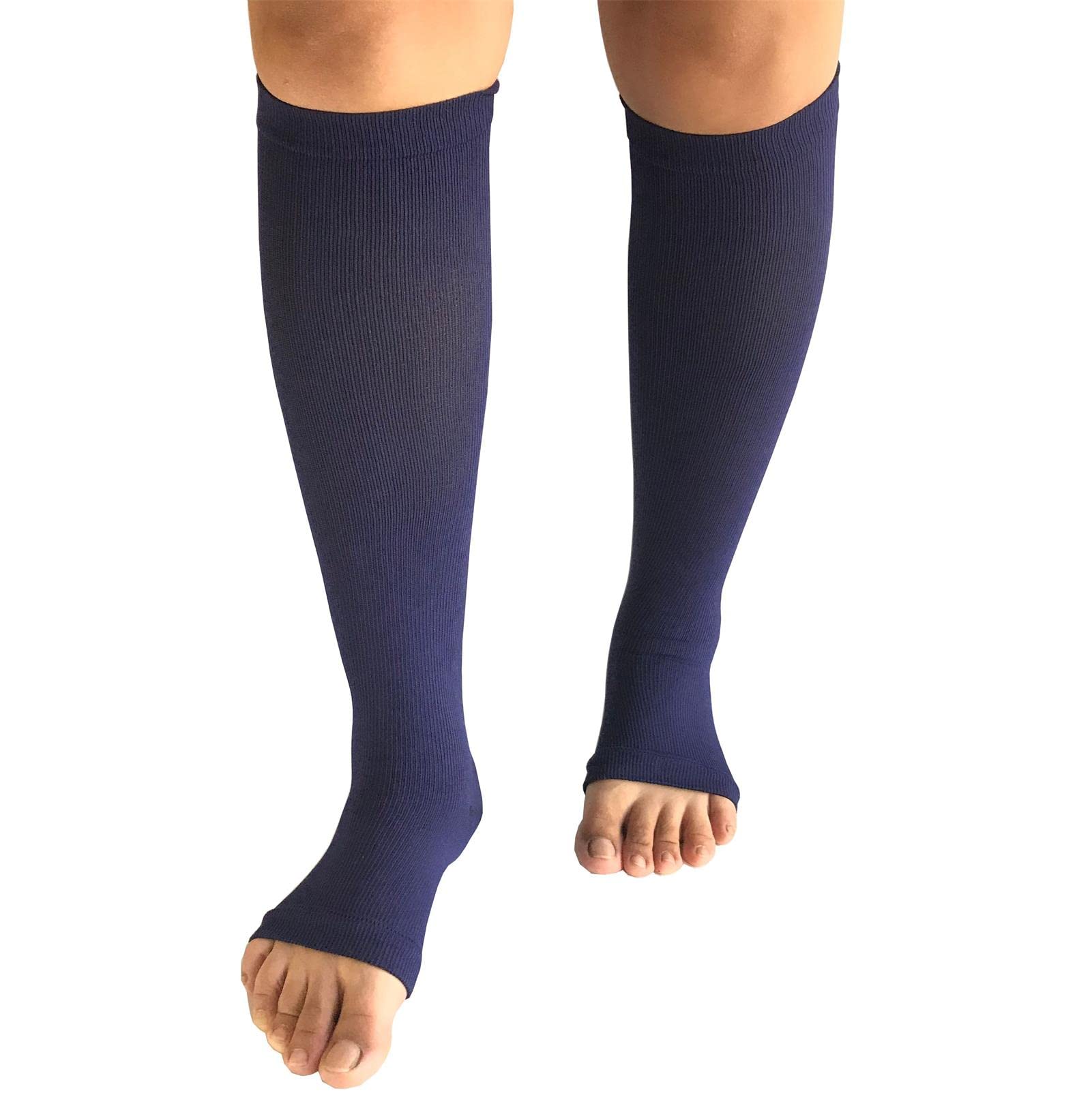 3Pairs Toeless Open Toe 15-20mmH Compression Socks for Men Women Support Knee High Stockings (Gray+Navy+Black, L/XL)