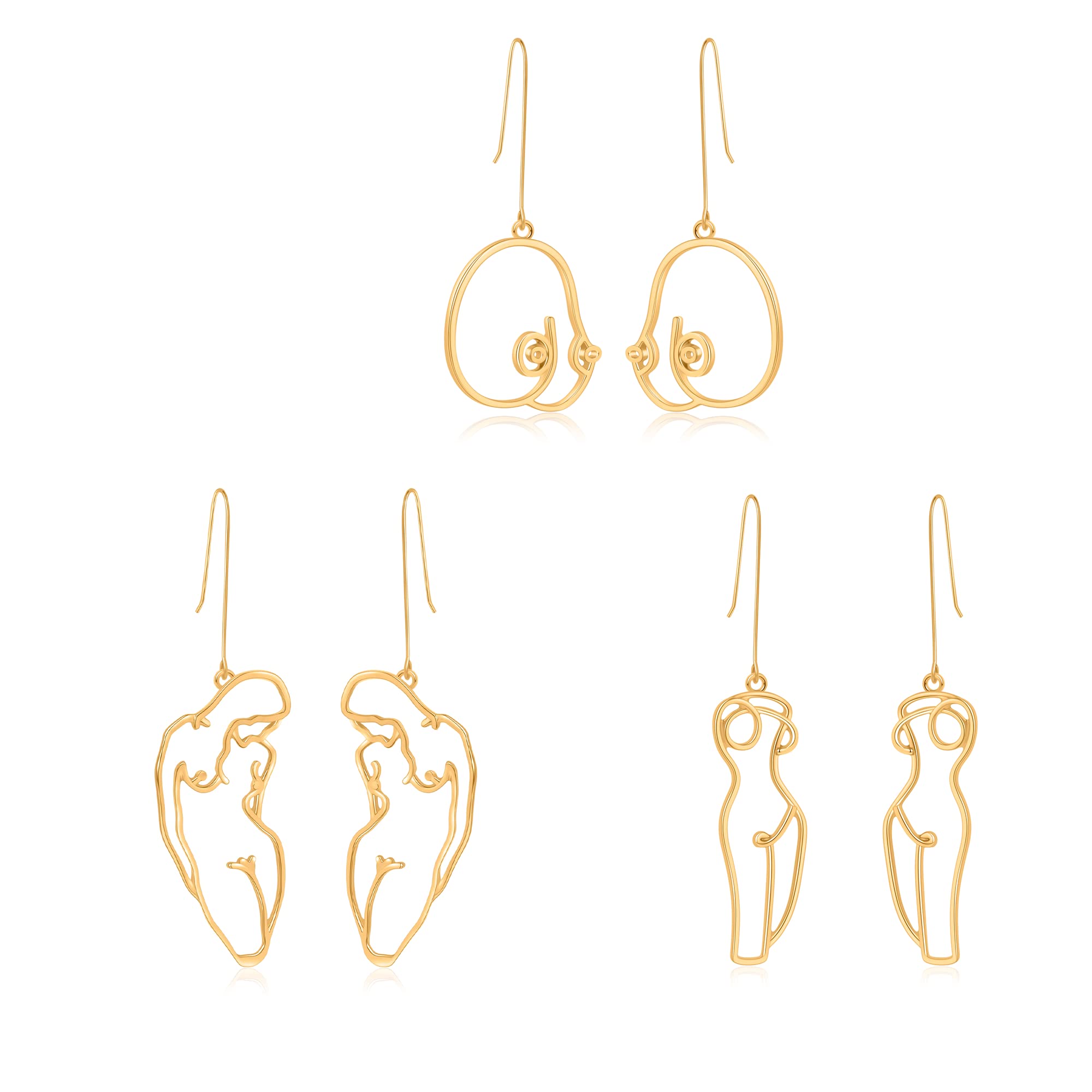 Female Face Body Dangle Earring Gold Aesthetic Statement Earring Abstract Fun Jewelry for Women