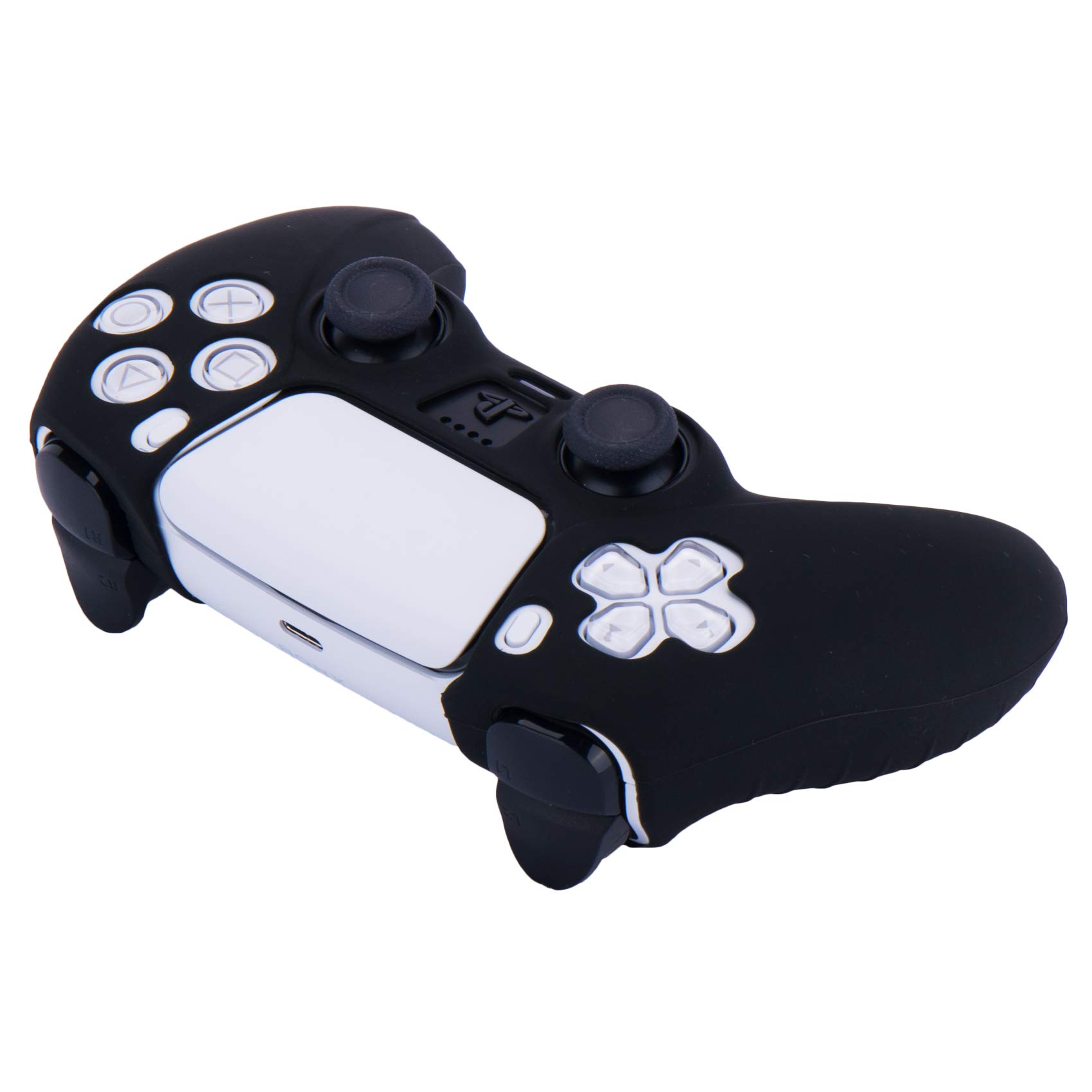 YoRHa Silicone Cover Skin Case for PS5 Controller x 1(Black) with Thumb Grips x 10