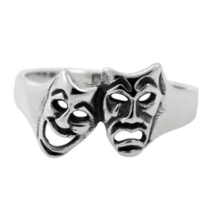 JEWELRITZY 9mm Smile Now Cry Later Masks Ring Oxidized 925 Sterling Silver Thalia Melpomene Size 5