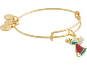 alex and ani expandable bangle for women, holiday angel charm, shiny gold finish, 2 to 3.5 in