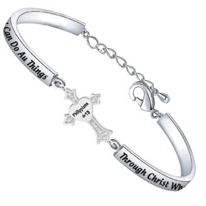 feelmem verse bible philippians 4:13 bracelet i can do all things through christ who strengthens me cross charm bracelet religious jewelry christian gifts for women (silver)