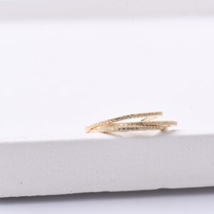 espere 18K Gold Plated Sterling Silver Dainty Three Band Ring | Women's CZ Triple Eternity Ring | Thin Wedding Band for Stacking Size7