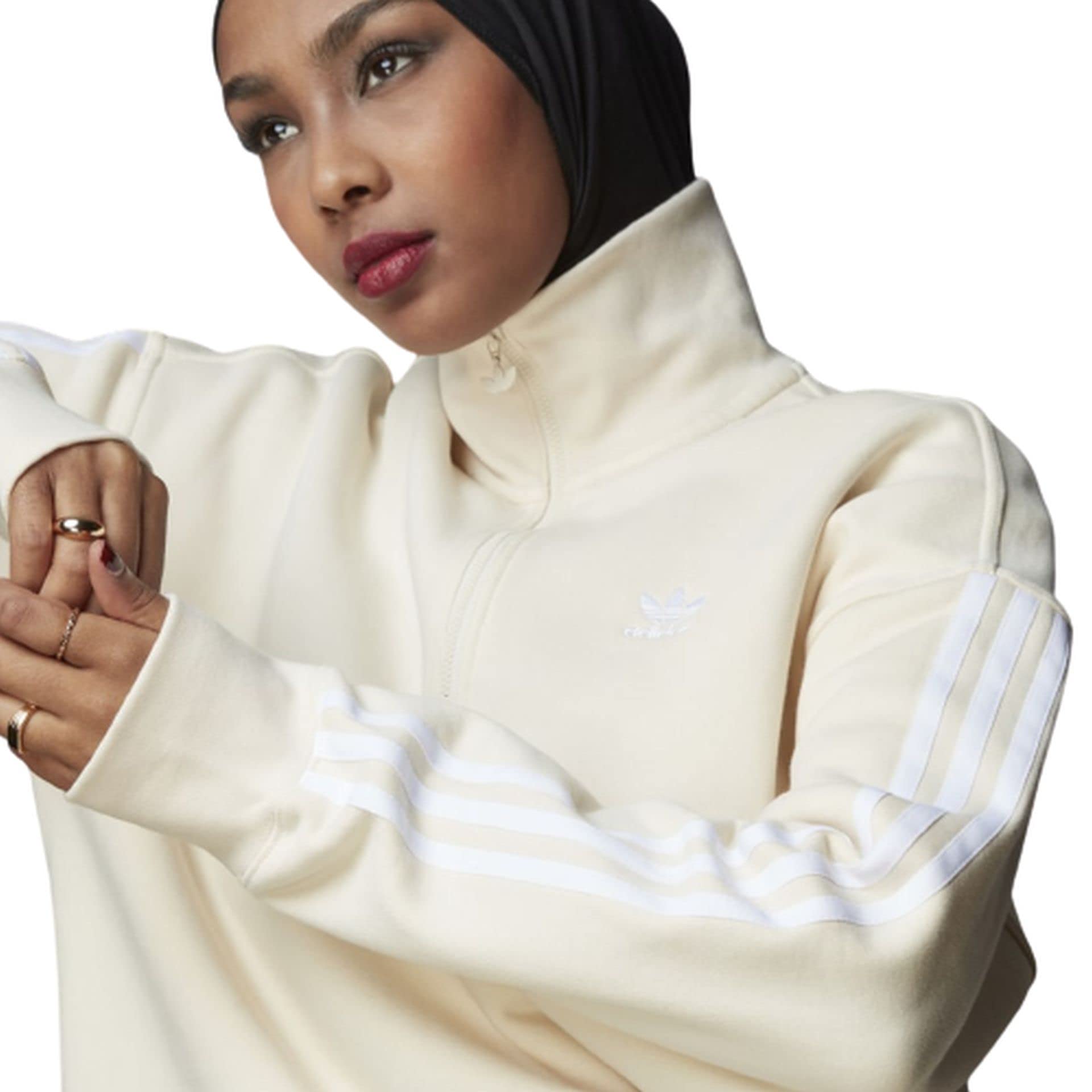 adidas Originals Women's Adicolor Classics Half-Zip Sweatshirt (Medium, Wonder White)