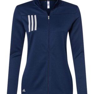 Adidas - Women's 3-Stripes Double Knit Full-Zip - A483 - L - Team Navy Blue/ Grey Two