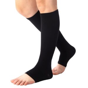 3Pairs Toeless Open Toe 15-20mmH Compression Socks for Men Women Support Knee High Stockings (Gray+Navy+Black, L/XL)