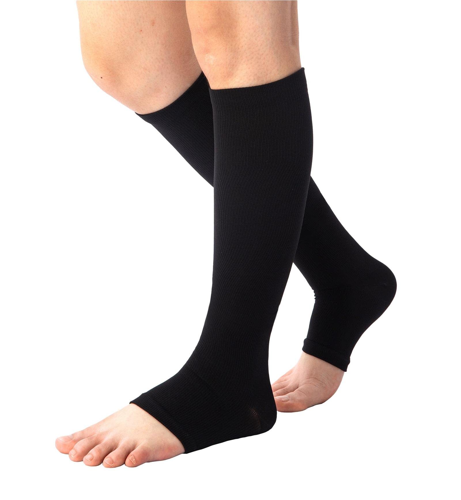 3Pairs Toeless Open Toe 15-20mmH Compression Socks for Men Women Support Knee High Stockings (Gray+Navy+Black, L/XL)