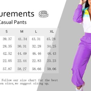 VOIKERDR Women Colorblock One Piece Outfits Set High Waist Pants Long Sleeve Zipper Front Windbreaker Jumpsuit Purple L