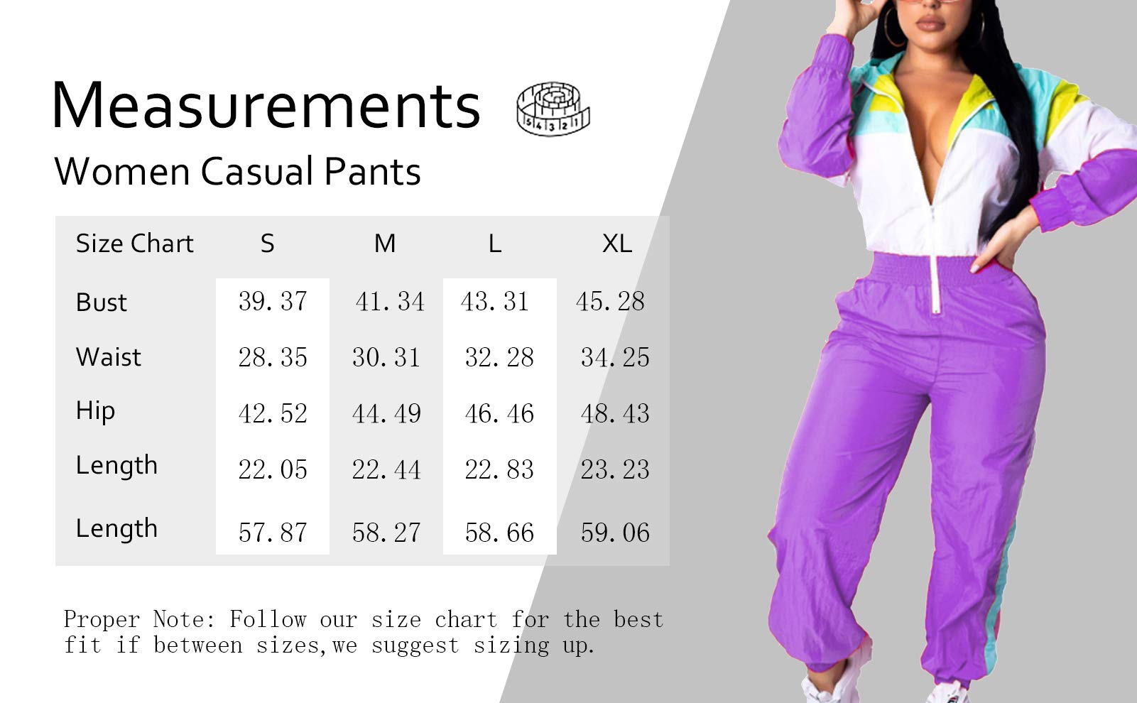 VOIKERDR Women Colorblock One Piece Outfits Set High Waist Pants Long Sleeve Zipper Front Windbreaker Jumpsuit Purple L