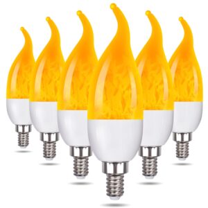 venforze e12 flame bulbs 6 pack, 3 mode led candelabra flame light bulb 1.2 watt warm white chandelier flame bulbs,1800k candle light bulbs, flame tip for christmas party decorations