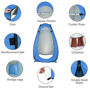 Portable Pop Up Dressing Tent Shower Tent with Window, Outdoor Changing & Fitting Room Toilet Camping Shelter,Blue