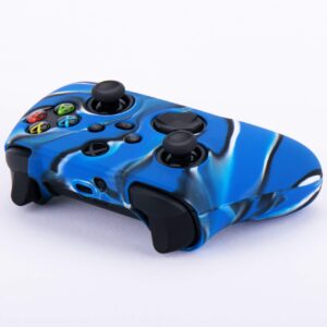 YoRHa Silicone Thickened Cover Skin Case for Xbox Series X/S Controller x 1(Camouflage Blue) with Thumb Grips x 10