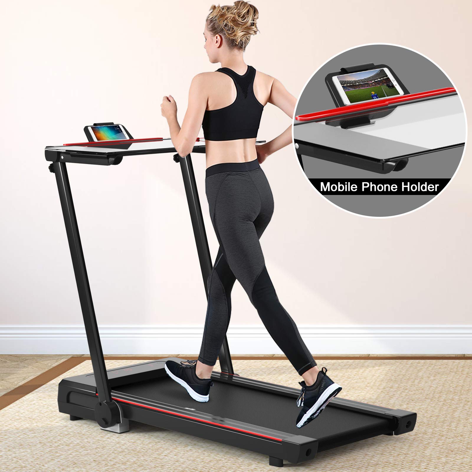 Goplus 3-in-1 Treadmill with Desk, 2.25HP Folding Electric Treadmills, Large LED Display,Remote Control, Bluetooth Speakers, Walking Jogging Machine for Home/Office Use (Black)