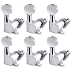 Holmer Guitar String Tuning Pegs Tuning Machines Sealed Machine Heads Grover Tuners Tuning Keys Oval Button 6 In Line for Right Handed Electric Guitar or Acoustic Guitar Chrome.