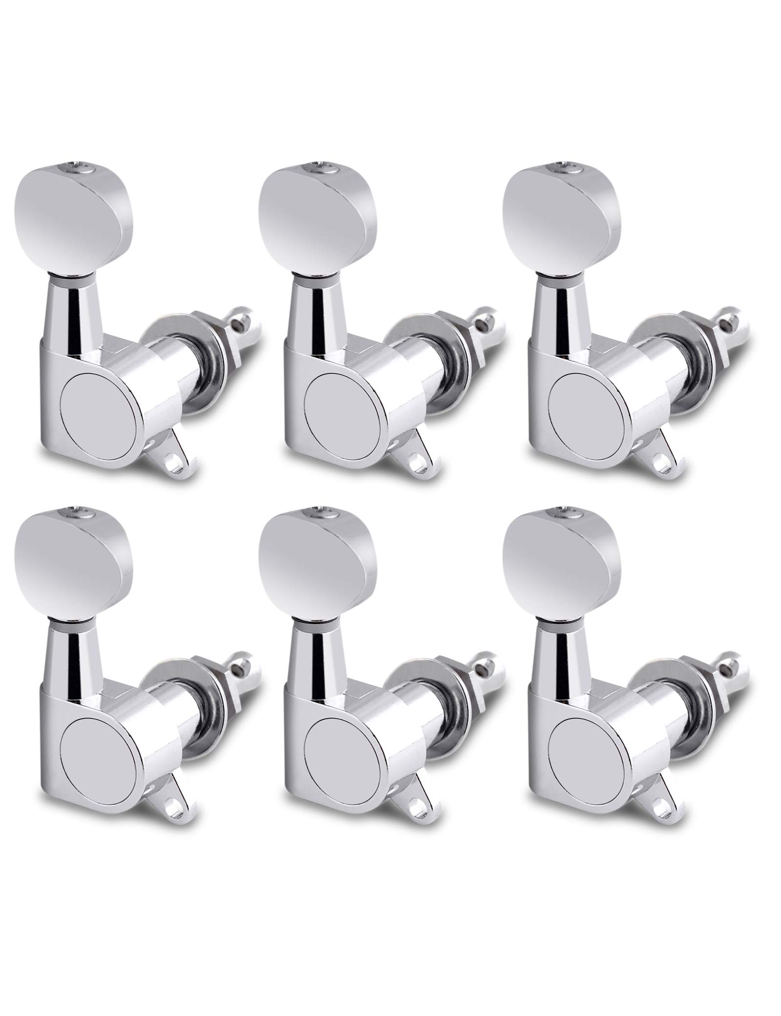 Holmer Guitar String Tuning Pegs Tuning Machines Sealed Machine Heads Grover Tuners Tuning Keys Oval Button 6 In Line for Right Handed Electric Guitar or Acoustic Guitar Chrome.