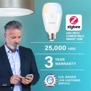 Sengled Zigbee Smart Bulbs, Tunable White 2700K~6500K, Hub Required, Dimmable via Wall Switch, Works with SmartThings and Echo Plus with Built-in Hub, Daylight A19 E26, Voice & APP Control, 4 Pack