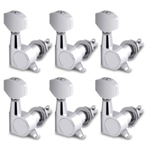 Holmer Sealed String Tuning Pegs Tuning Machines Grover Machine Heads Tuners Tuning Keys 6 In Line for Right Handed Acoustic Guitar or Electric Guitar Chrome.