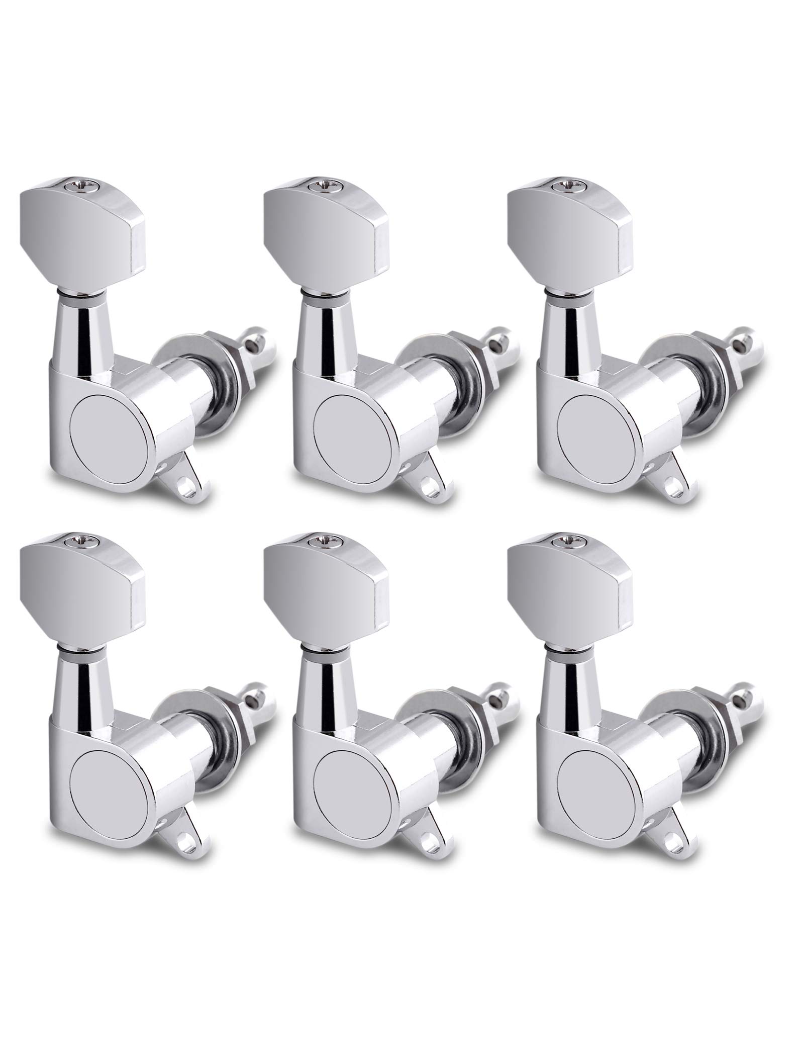 Holmer Sealed String Tuning Pegs Tuning Machines Grover Machine Heads Tuners Tuning Keys 6 In Line for Right Handed Acoustic Guitar or Electric Guitar Chrome.