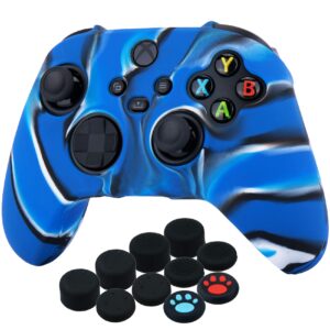 yorha silicone thickened cover skin case for xbox series x/s controller x 1(camouflage blue) with thumb grips x 10