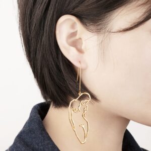 Female Face Body Dangle Earring Gold Aesthetic Statement Earring Abstract Fun Jewelry for Women