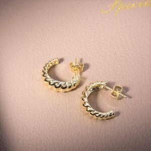 18K Gold Plated Small Croissant Dome Hoop Earrings| Stacking Chunky Gold Rib Hoops