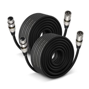 ebxya xlr cable 50 ft 2 pack, balanced dmx cable, 3 pin male to female microphone cable mic patch cords compatible with speakers, mixer, stage lighting